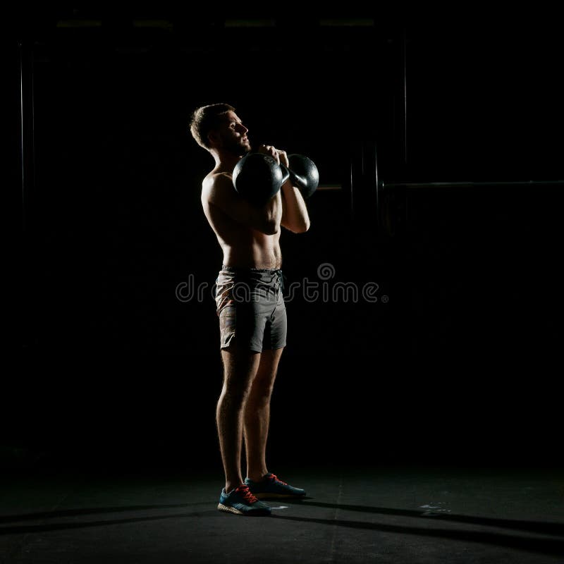 Fitness Training. Man Doing Exercises with Weights Stock Image - Image ...