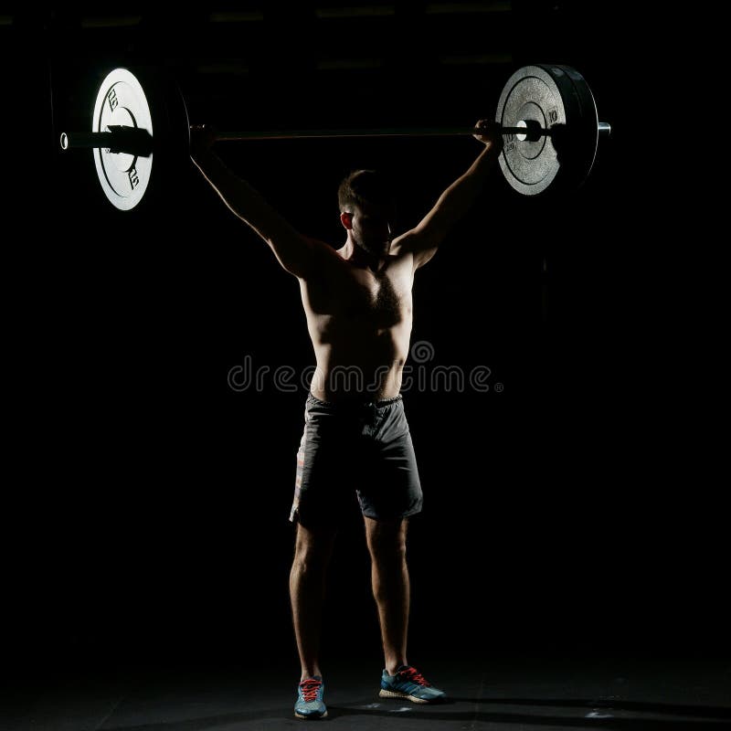 Fitness Training. Man Standing with Barbell Stock Image - Image of ...