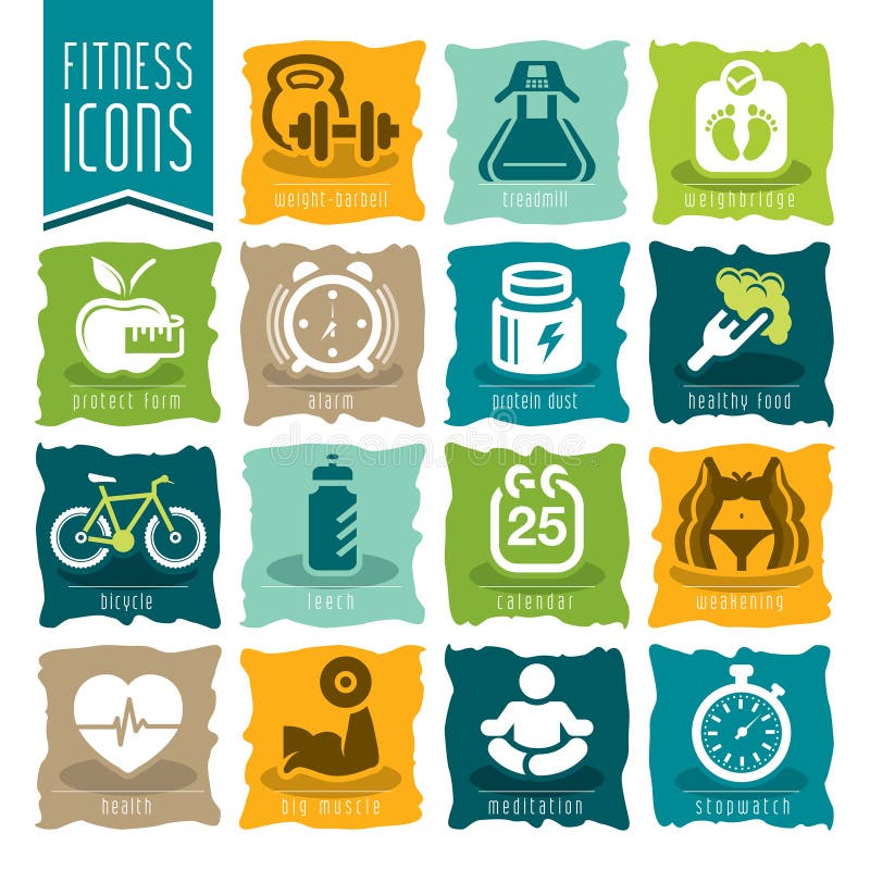 Fitness and Wellness Icon Set Stock Vector - Illustration of morning ...