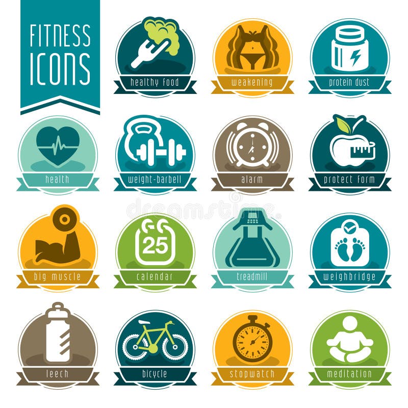 Fitness and Wellness Icon Set Stock Vector - Illustration of health ...