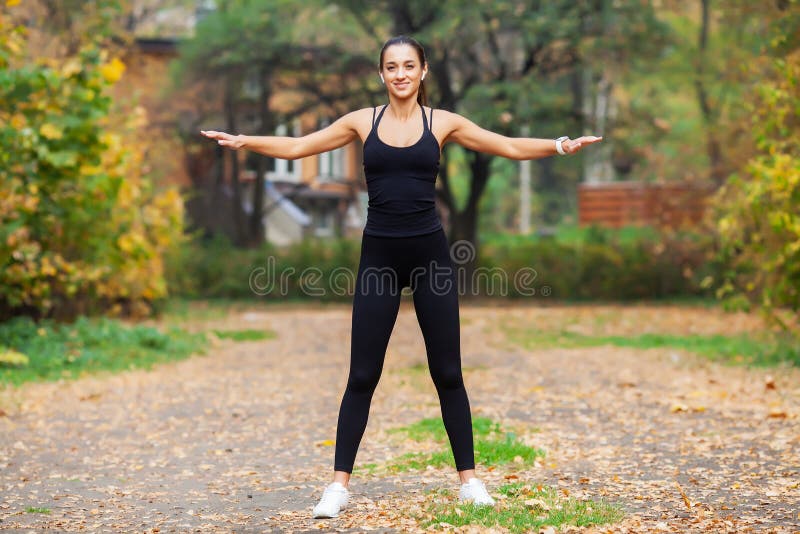 Fitness. Woman Doing Stretching Exercise on Park Stock Image - Image of ...