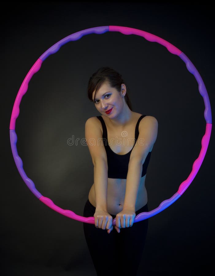 Fitness Woman with Hula-hoop Stock Photo - Image of athletic, black ...
