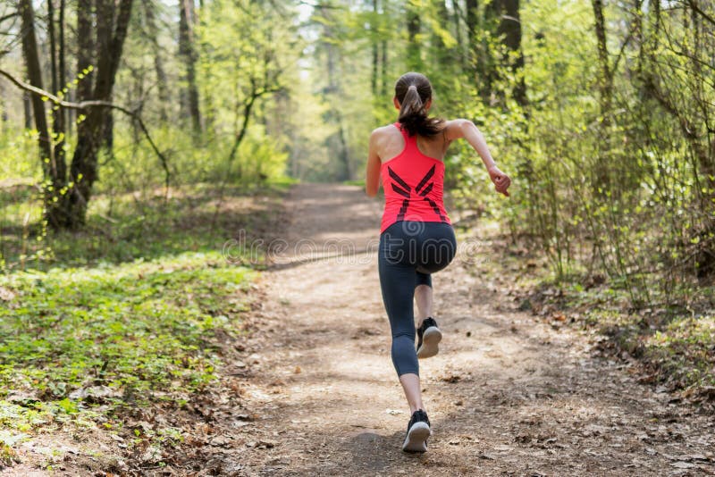 Fitness Woman Run in Spring Sunny Forest Stock Photo - Image of healthy ...