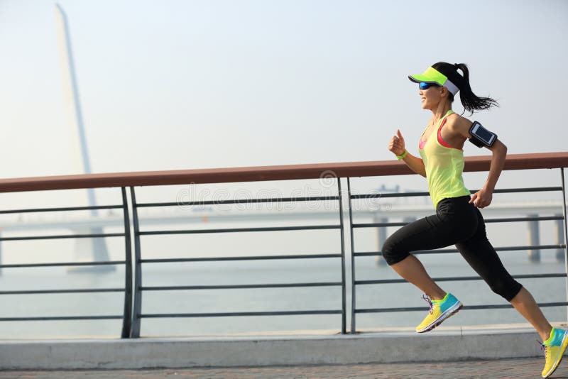 Fitness Woman Runner Running at Seaside Stock Image - Image of active ...