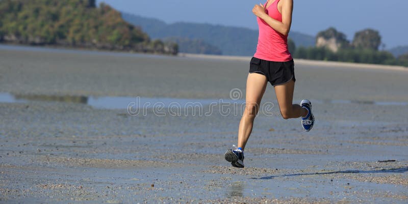 Fitness Woman Running at Beach Stock Photo - Image of running, fitness ...