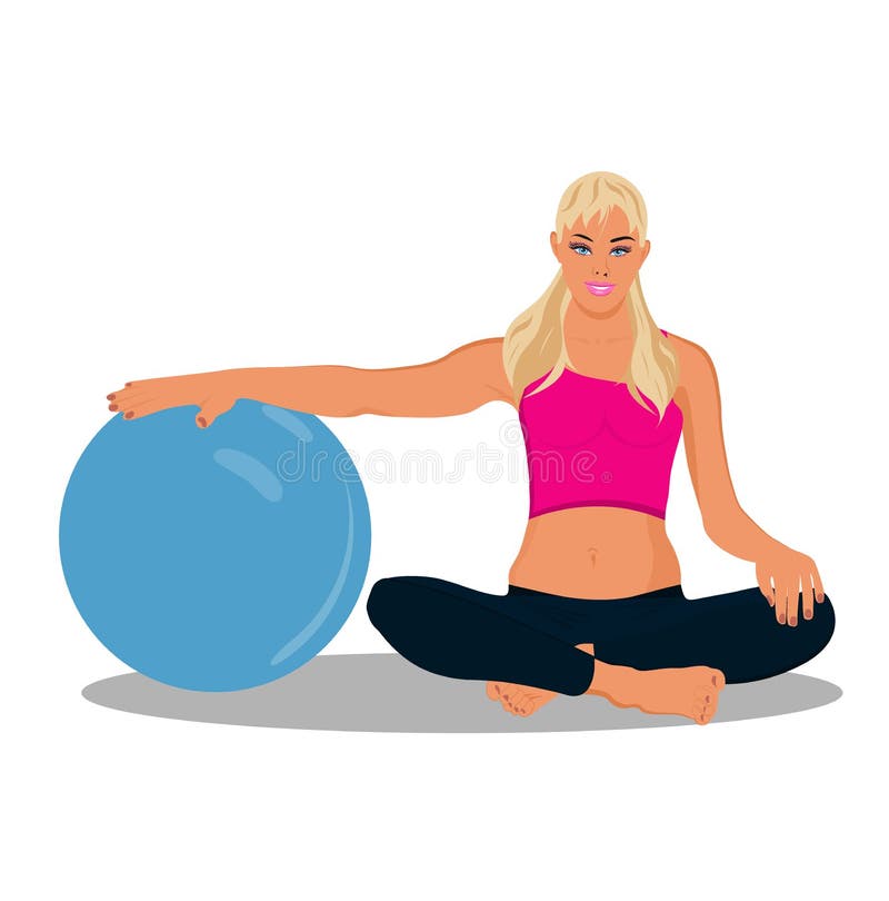 Fitness Woman, Stability Ball, Vector Illustration Stock Vector ...