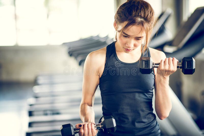 Fitness Woman in Training Exercises with Dumbbells Stock Photo - Image ...