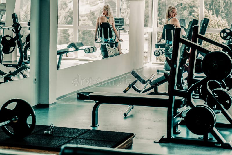 Fitness Women Work Exercise in Modern Gym - Image Stock Photo - Image ...