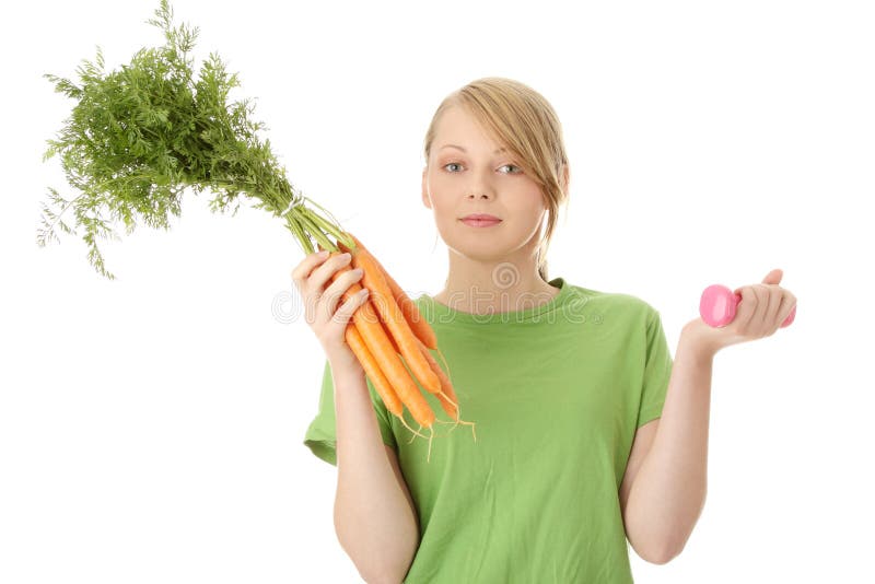 Fitness Young Woman and Carrots Stock Photo - Image of activity ...