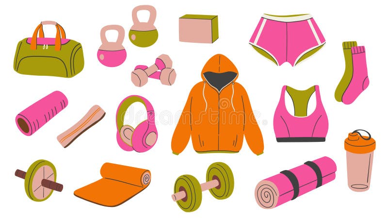 Cartoon Fitness Equipment. Sport Elements, Isolated Accessories for Gym ...