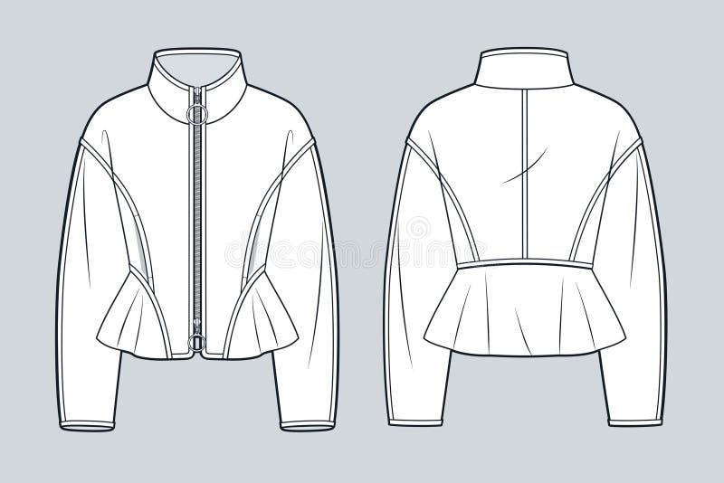 Fitted Jacket with Peplum and Zipper Technical Fashion Illustration ...