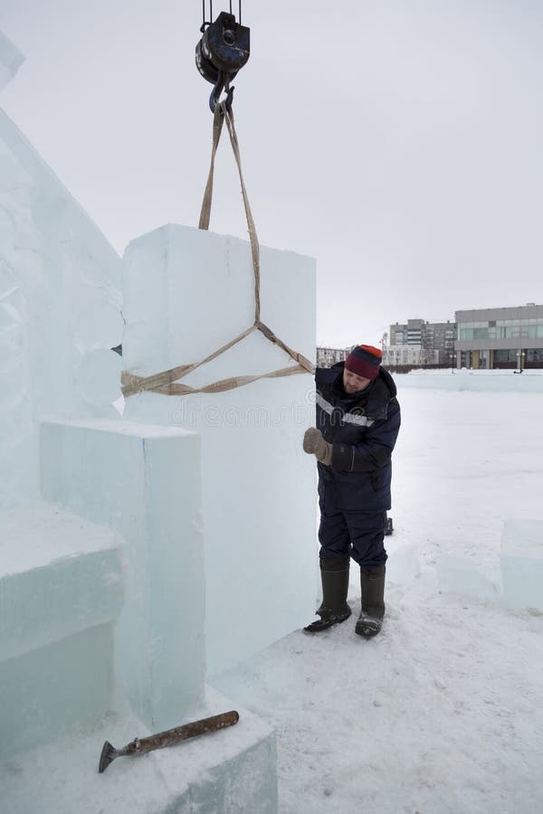 Worker on the Installation of an Ice Panel Stock Image - Image of ...