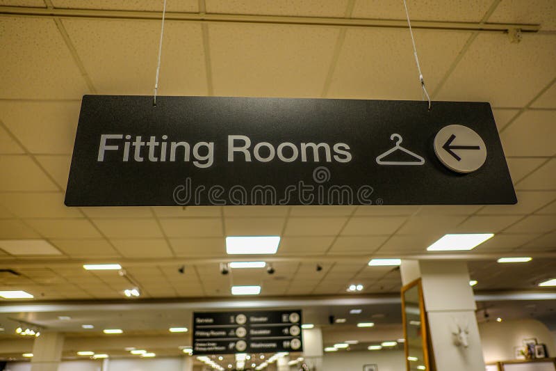 Fitting Rooms Sign in Department Store Stock Photo - Image of retail ...