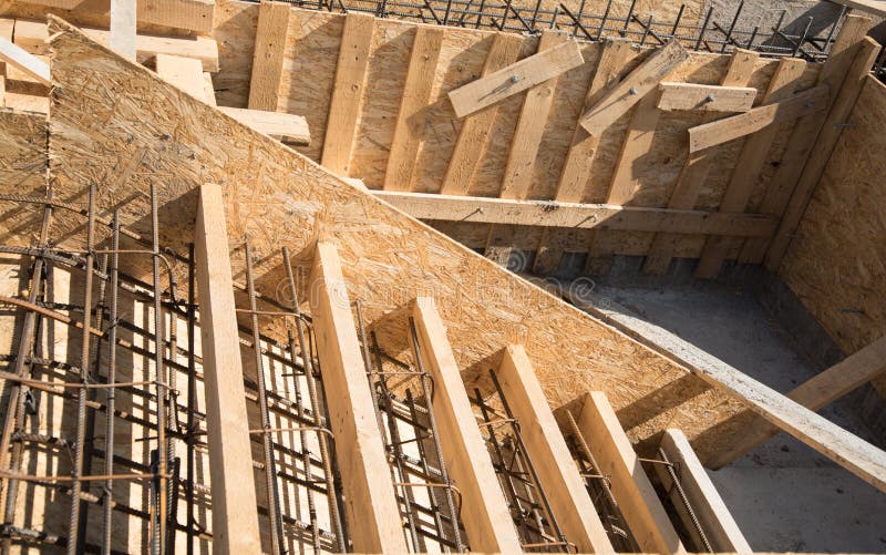 Fitting and Wooden Formworks of Stairs Stock Image - Image of basement ...