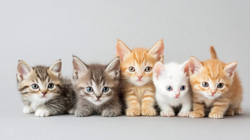 Five Adorable Kittens on Gray Background Stock Illustration ...