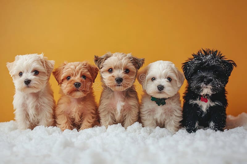 Five Adorable Puppies Sitting in a Row Stock Illustration ...
