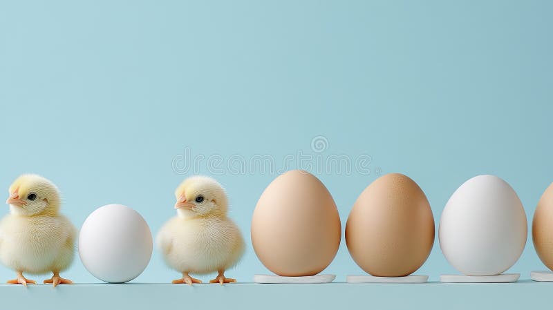 Five Adorable Yellow Baby Chickens Line Up beside White Eggs, Creating ...