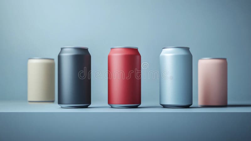 Five Aluminum Cans in Various Colors on a Shelf Stock Illustration ...
