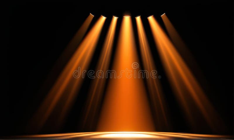 Five Amber Spotlights on Dark Stage Creating Dramatic Lighting Effect ...