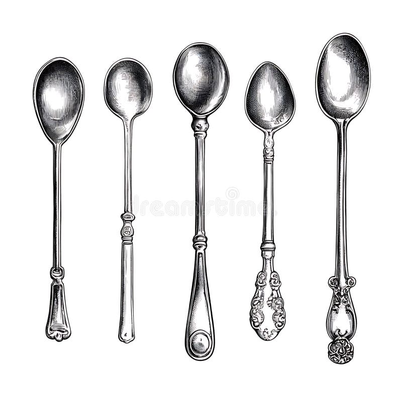 Five Antique Silver Spoons Illustration Stock Illustration ...