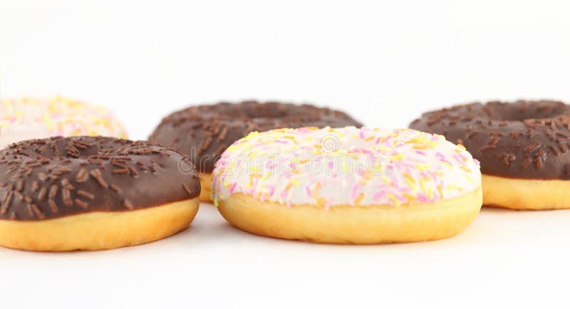 Five Appetizing Sweet White and Chocolate Donuts, Stock Image - Image ...