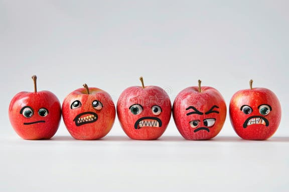 Five Apples with Faces Painted on Them Stock Photo - Image of fruit ...