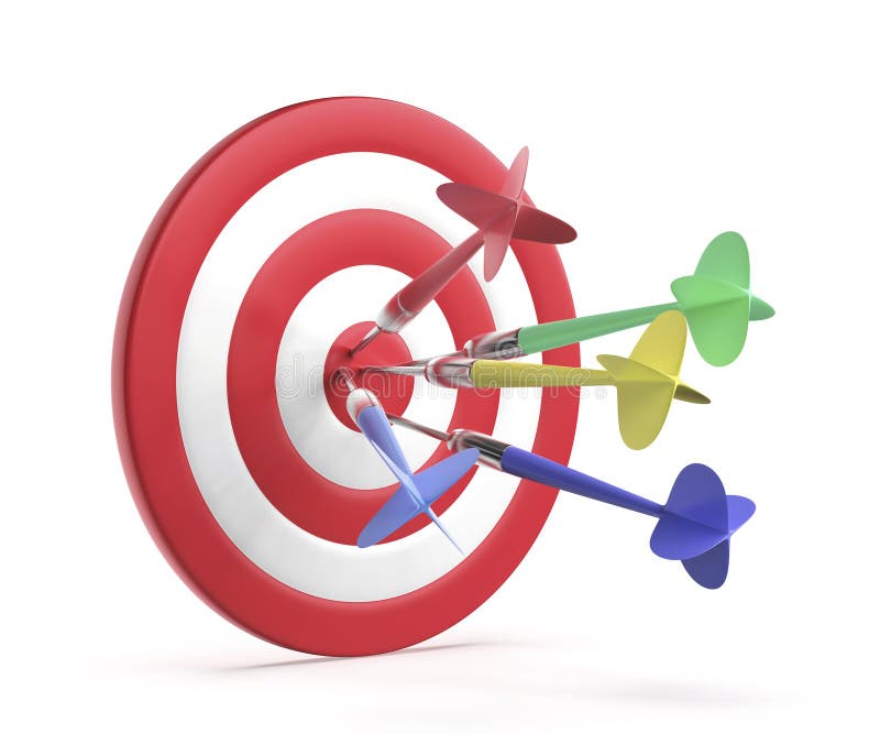 Five arrows hit the target stock image. Illustration of center - 277509117