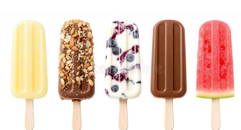 Five Assorted Popsicles Featuring Vibrant Colors and Various Flavors on ...