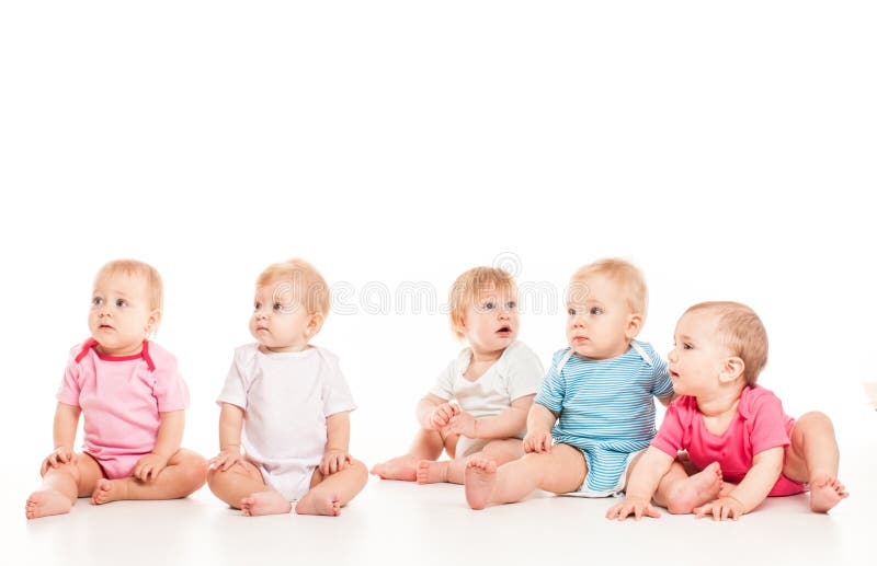 Five babies isolated stock image. Image of childhood - 85576485