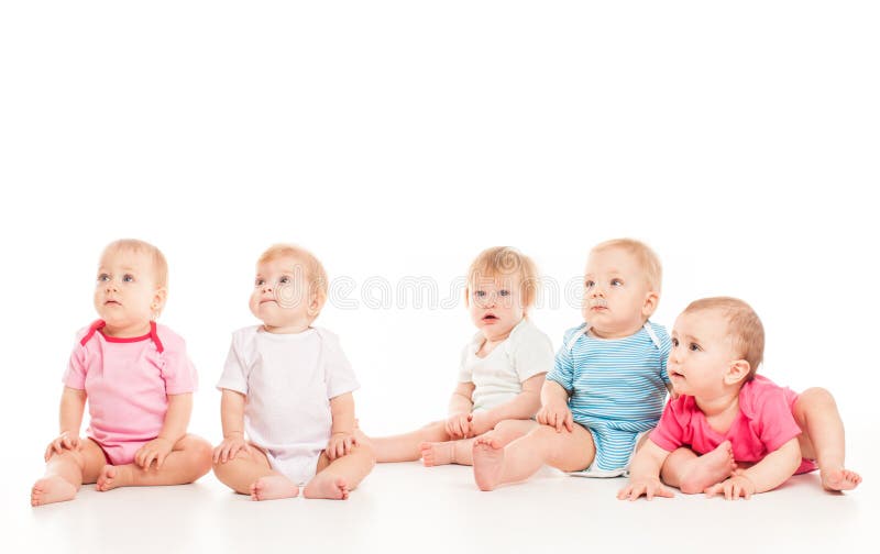 Five babies isolated stock image. Image of childhood - 85576485
