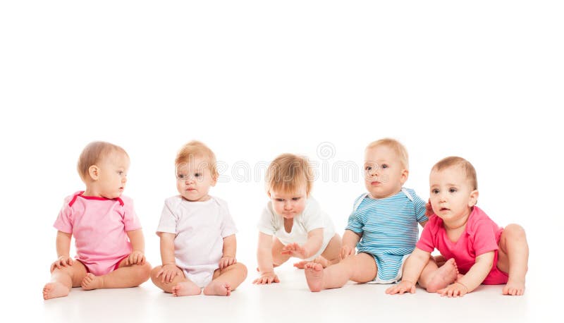 Five babies isolated stock image. Image of childhood - 85576485