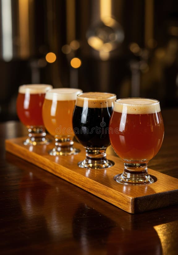 Five Beer Samples on Wooden Tray Stock Illustration - Illustration of ...