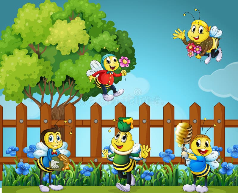 Scene with Bees Flying Around Beehive Illustration Stock Vector ...