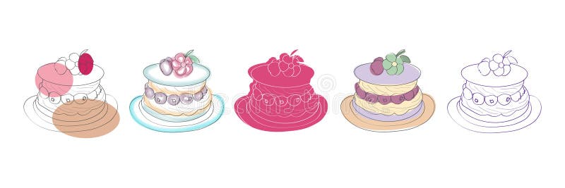 Five berry cakes on plates stock vector. Illustration of design - 320914761