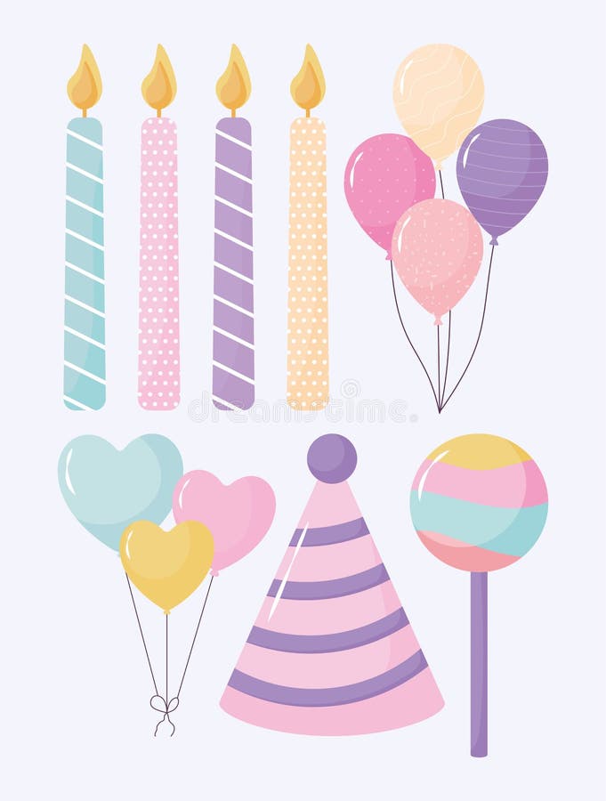 Five birthday items stock vector. Illustration of balloon - 231085017