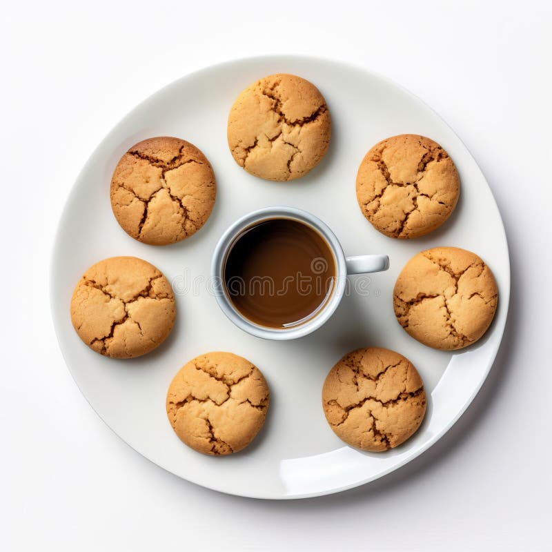 Five Biscuits and a Cup of Coffee on White Background Stock ...