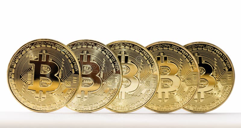 Five Bitcoin coins stock photo. Image of cash, circuit - 204175556