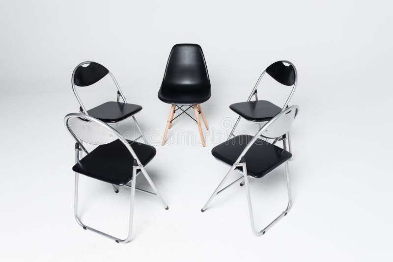 Five Black Chairs in a Circle Isolated on White Background Stock Photo ...