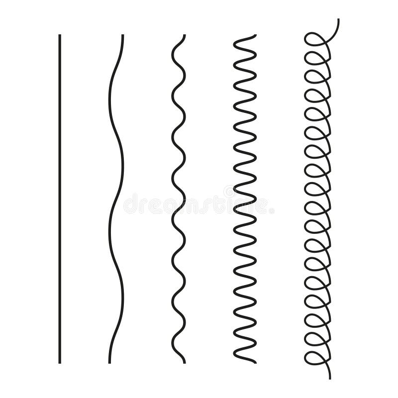 Five Black Lines. Straight and Wavy. Spiral Vector Art. Minimalist ...