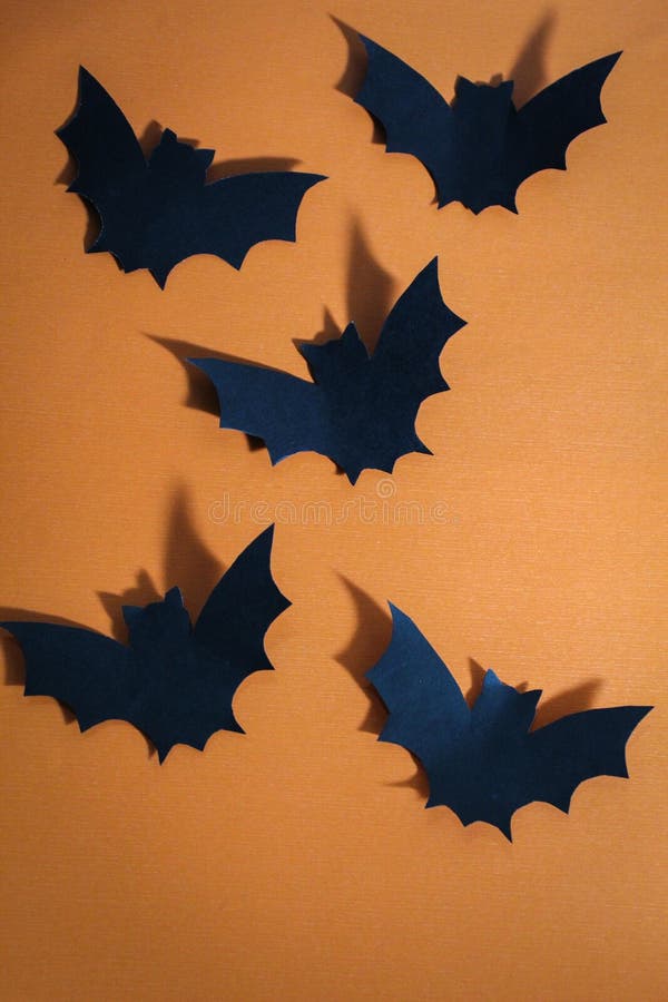 Five Black Paper Bats with Orange Background Stock Image - Image of ...