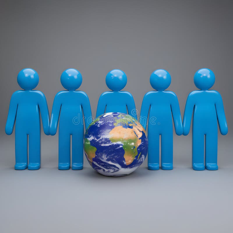 Five Blue Figures with Earth Model in between, Highlighting Global ...