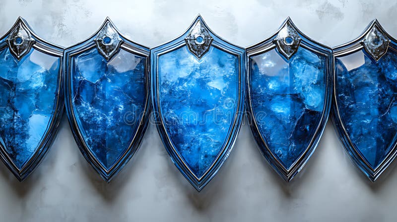 Five Blue Ice Shields on Marble Game Asset Stock Illustration ...