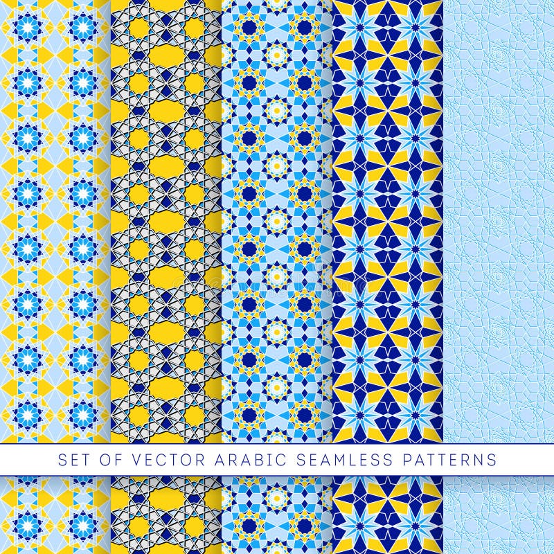 Five Blue-yellow Arabic Patterns Stock Illustration - Illustration of ...