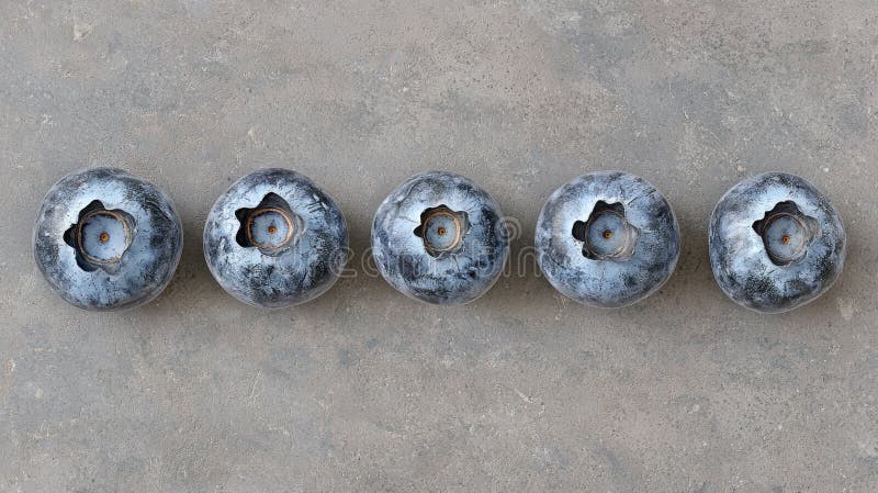 Five Blueberries in a Row on a Grey Background Stock Illustration ...