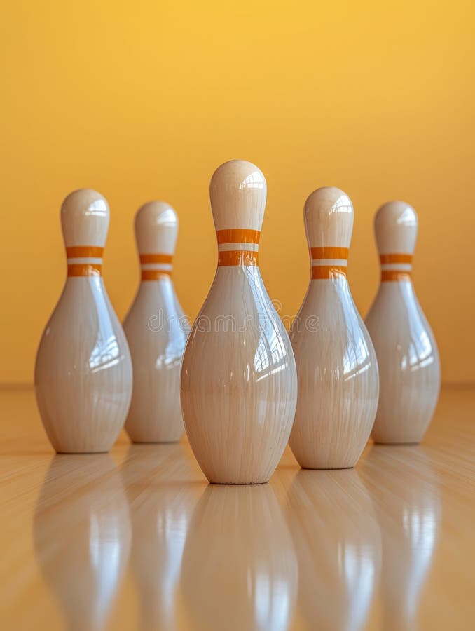 Five Bowling Pins Arranged with a Yellow Background for a Game. Stock ...