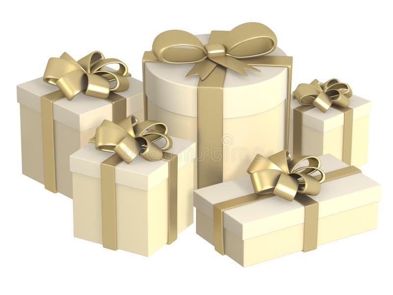 Five Boxes with Gifts, Fastened by Tapes Stock Illustration ...