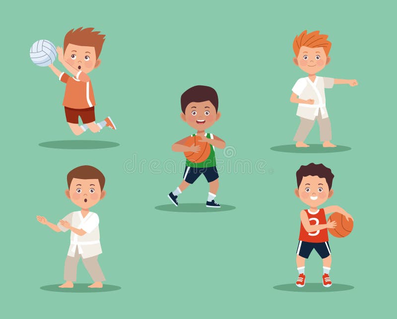 Five boys activities stock vector. Illustration of number - 219046313