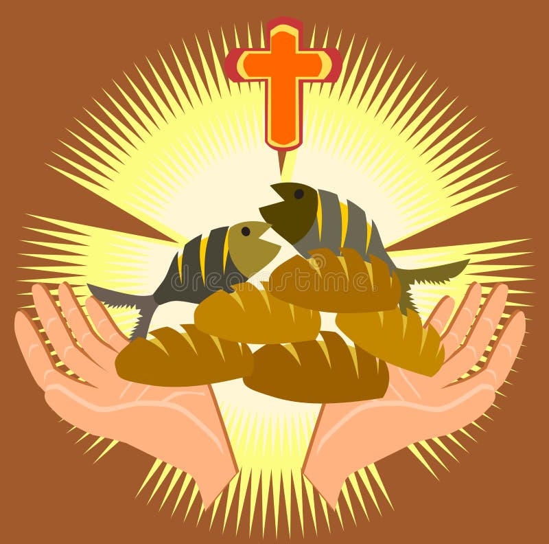 Five bread and two fish stock vector. Illustration of share - 48864205