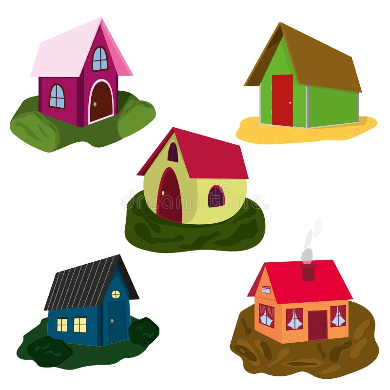 Five Bright Houses with Lawns Around Stock Vector - Illustration of ...