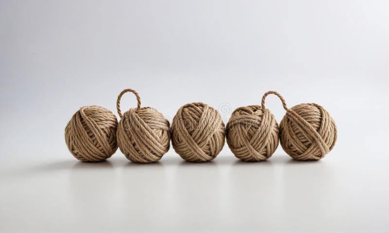 Five Brown Balls of Yarn are Lined Up on a White Surface Stock Photo ...